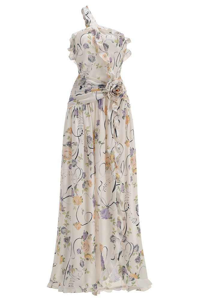 One Shoulder Floral Creponne Gown – IULOVER